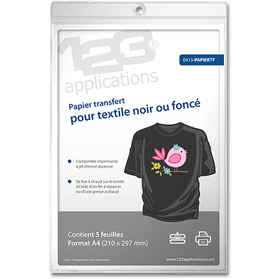 Kit 5 feuilles de papier transfert textile foncé