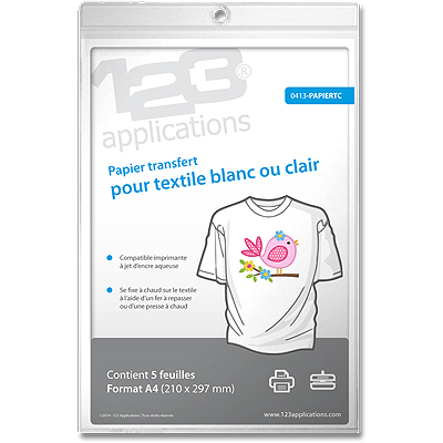 Kit 5 feuilles de papier transfert textile clair